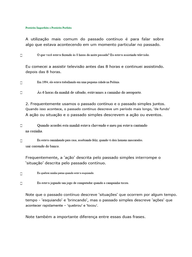 Diferenças entre Passado Contínuo e Simples | PDF