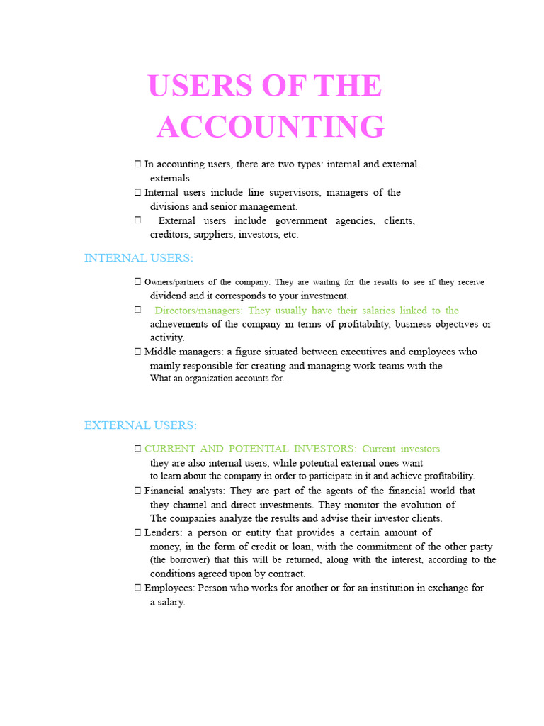 ACCOUNTING USERS | PDF | Creditor | Interest
