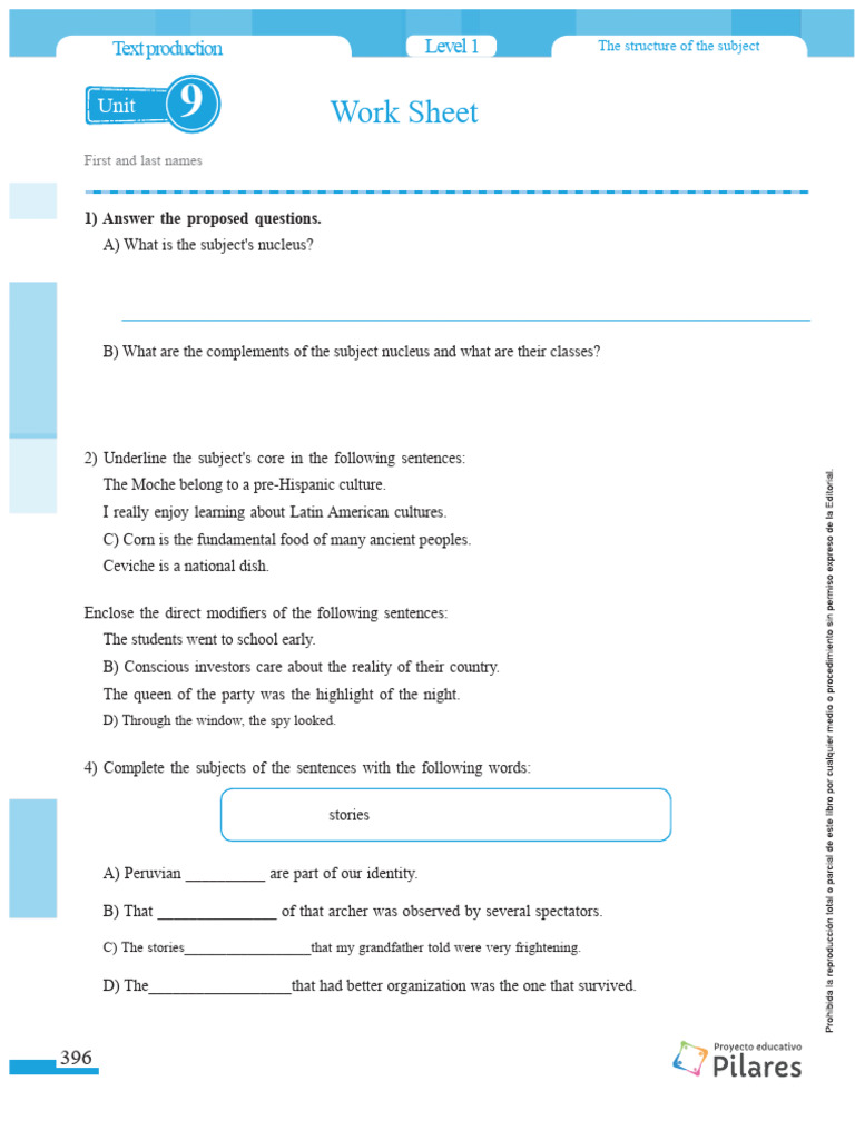 FIFTH GRADE - UNIT 6 The Sentence - The Subject and Its Modifiers | PDF ...