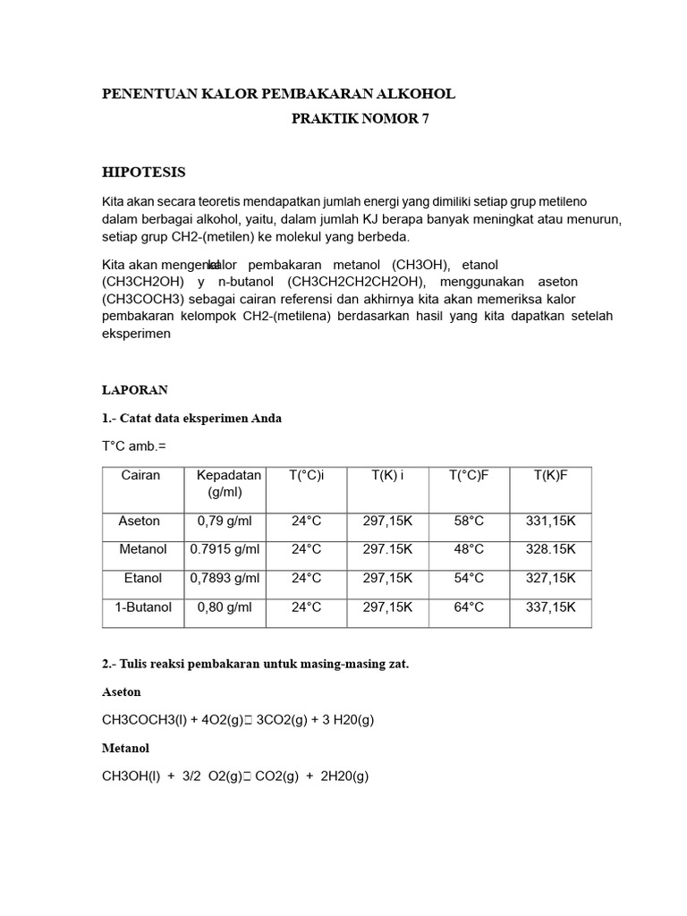 Kalor Pembakaran Alkohol: Metanol, Etanol, Butanol | PDF