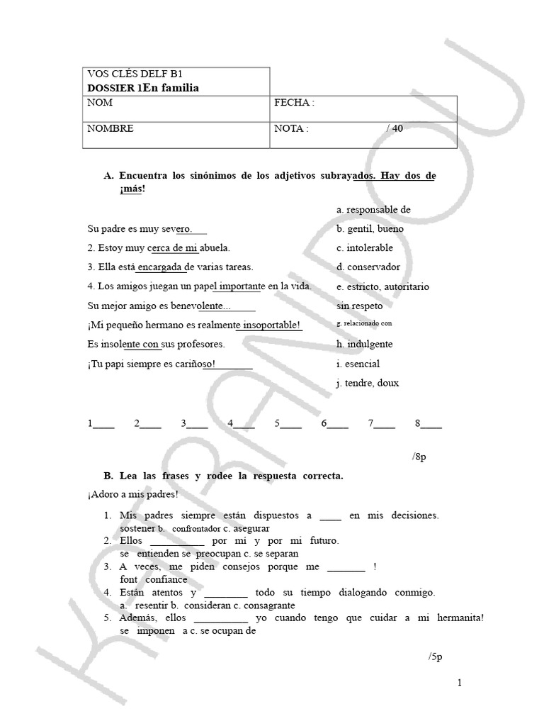 Delf-B1-DOSSIER-1-pruebas-de-vocabulario | PDF