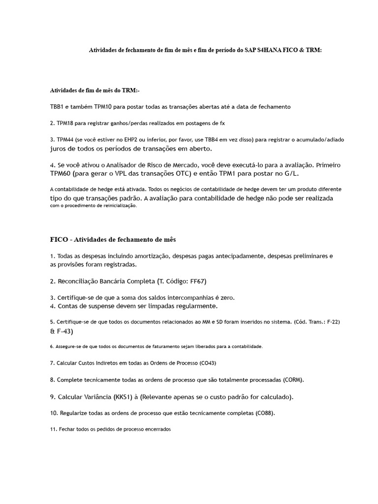 Fechamento Mensal e Anual no SAP FICO | PDF | Contabilidade | Juros