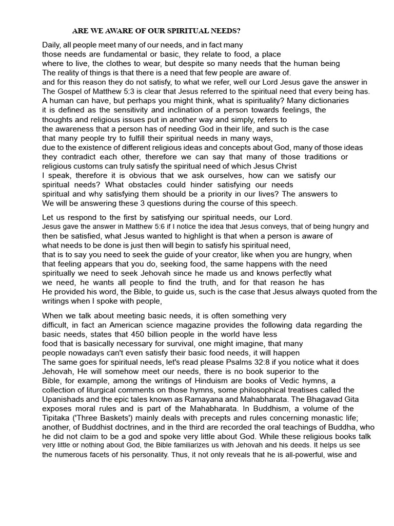 Understanding Our Spiritual Needs | PDF | Jesus | God