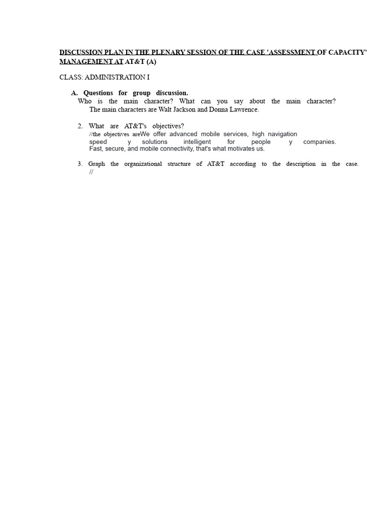 Discussion Plan in The Plenary On The AT&T Case | PDF