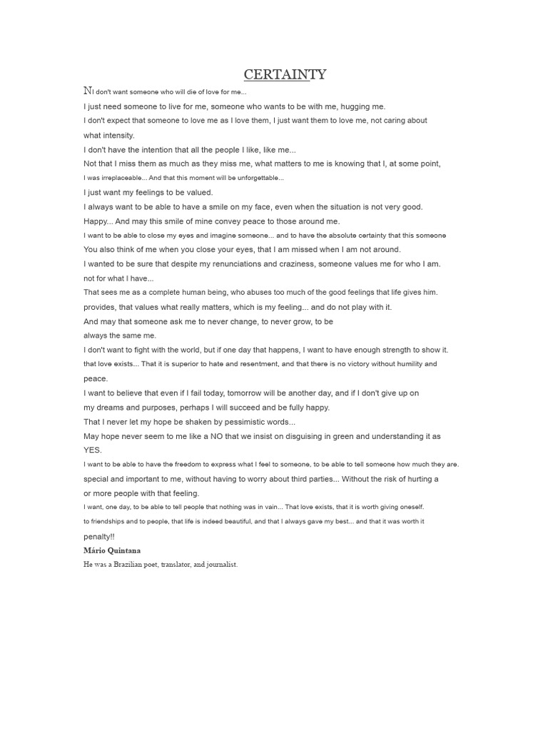 Poem Certainty by Mario Quintana | PDF