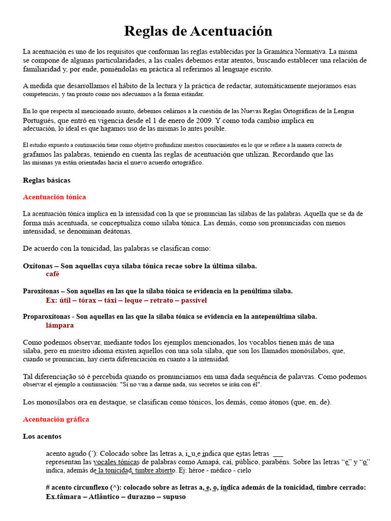 Reglas de Acentuación en Portugués | PDF | Sílaba | Fonética