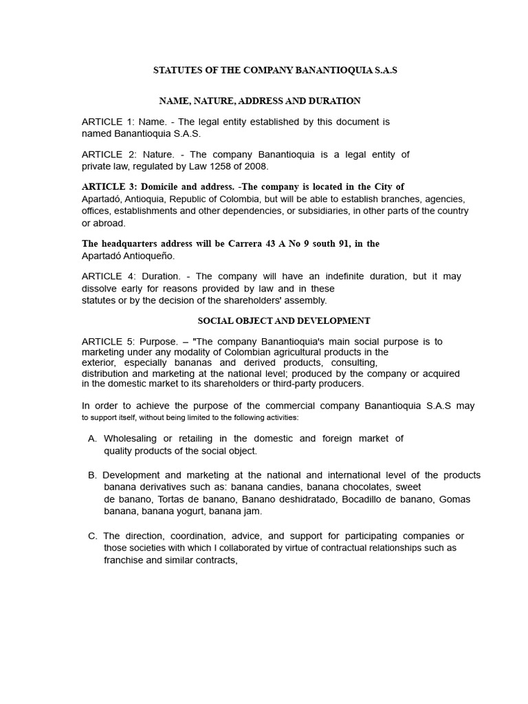 Statutes of The Company Banantioquia | PDF | Board Of Directors | Budget