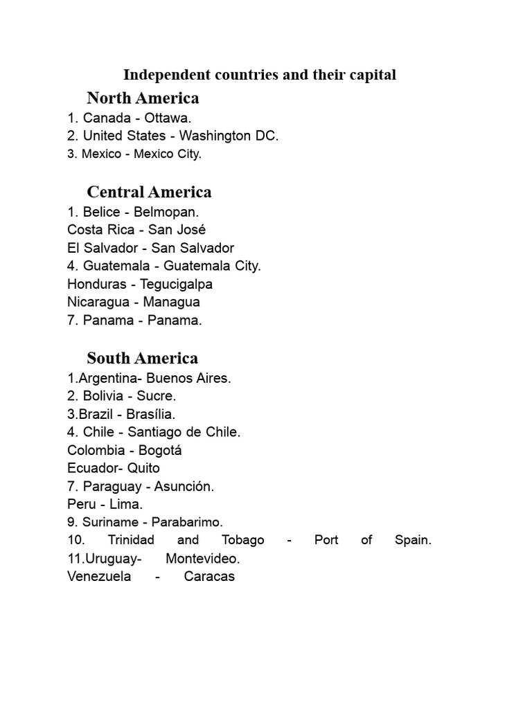 Independent Countries and Their Capitals | PDF