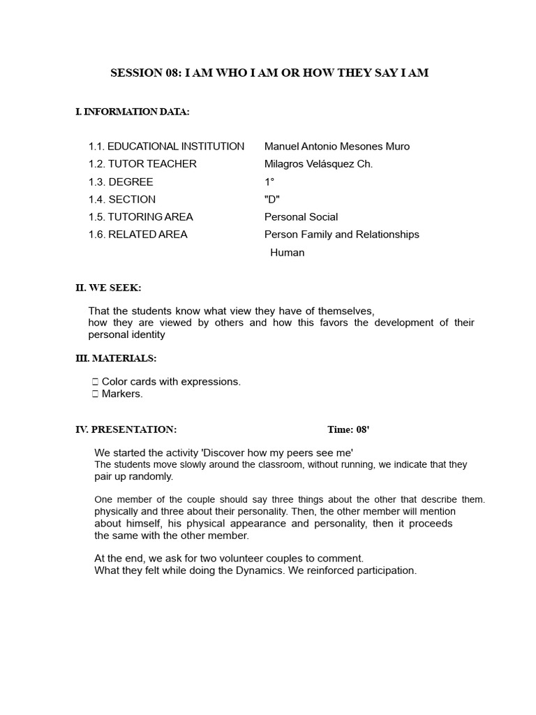 Tutoring Session I Am Who I Am or How They Say I Am 2 | PDF | Cognition ...