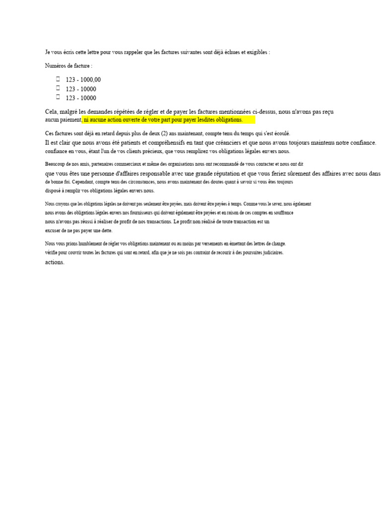 Rappel de paiement pour factures échues | PDF