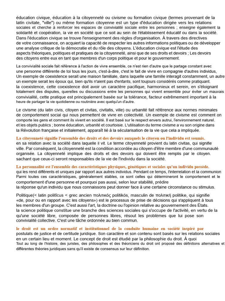 Éducation, Civisme, Coexistence, Civisme, Citoyenneté, Personnalité ...