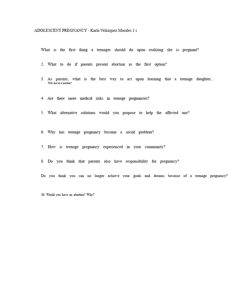Adolescent Pregnancy Questions | PDF