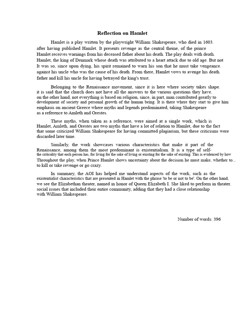 Reflection On Hamlet | PDF