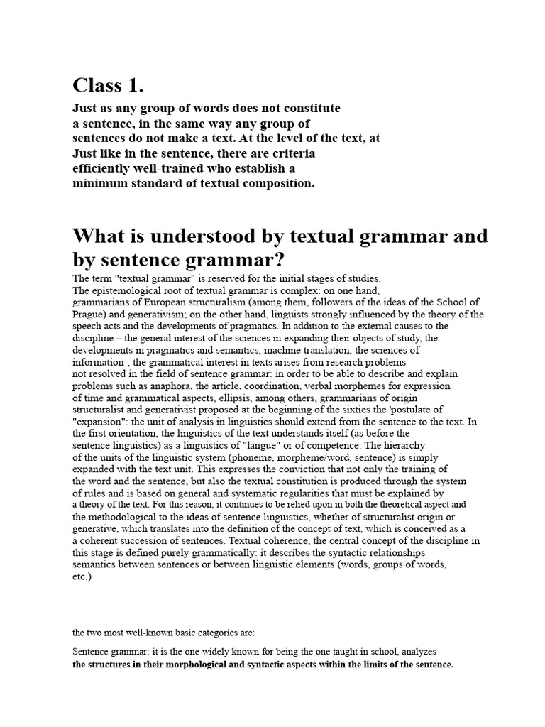 What Is Understood by Textual Grammar and by Sentence Grammar? | PDF ...