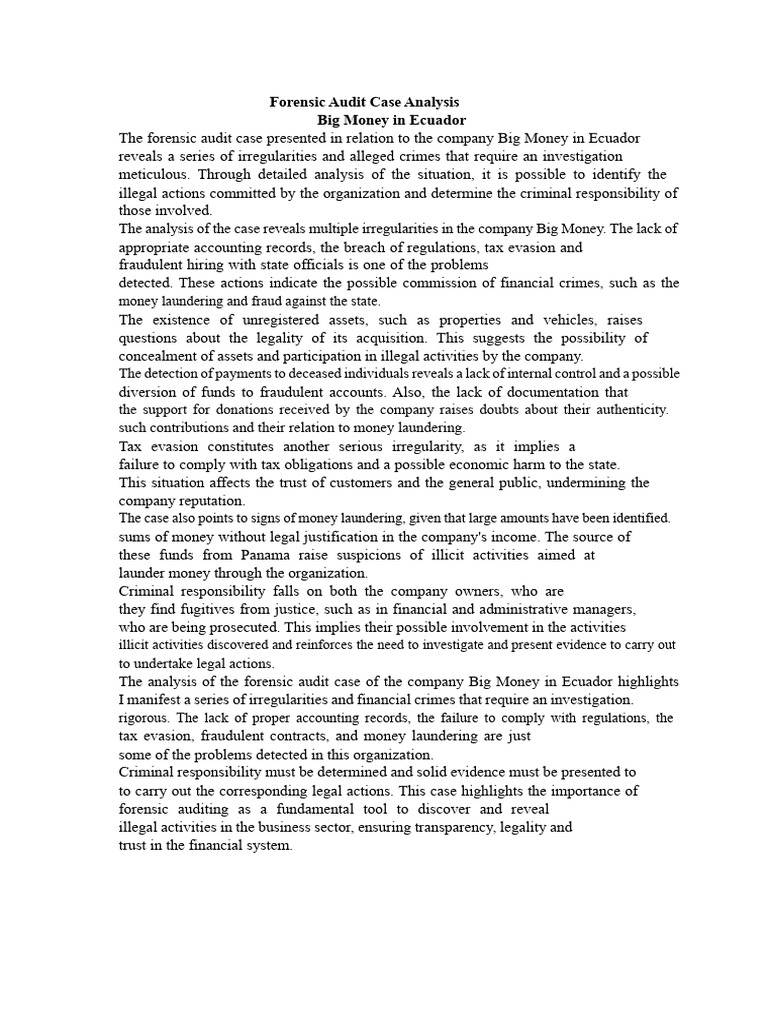 Forensic Audit Case Analysis | PDF | Fraud | Money Laundering