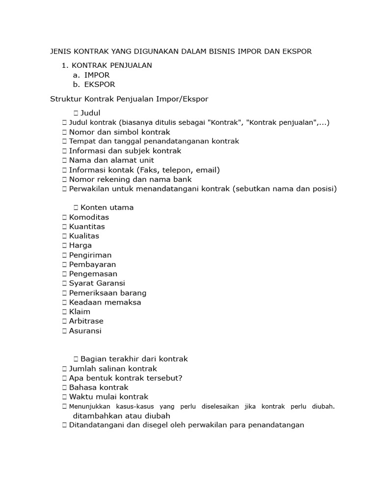 Jenis Kontrak Impor Ekspor Bisnis | PDF
