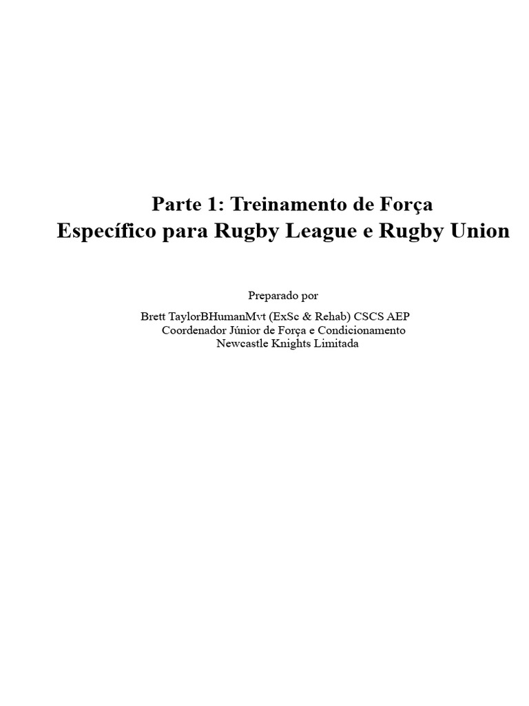 Força e Condicionamento para Rugby League e Rugby Union Parte 1 | PDF ...