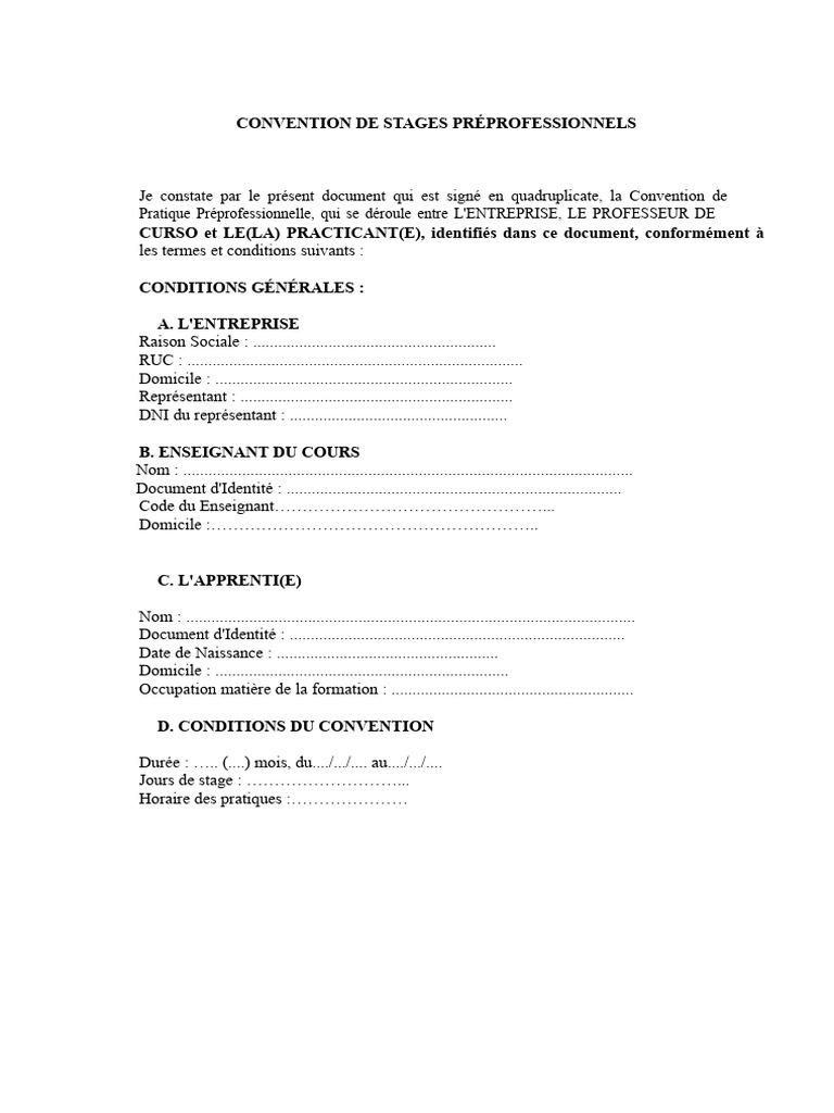 Modèle de Convention de Stage | PDF