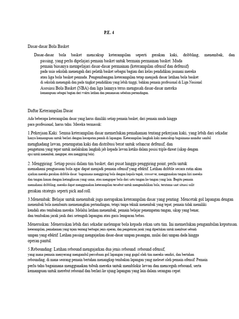 Dasar-Dasar Bola Basket | PDF