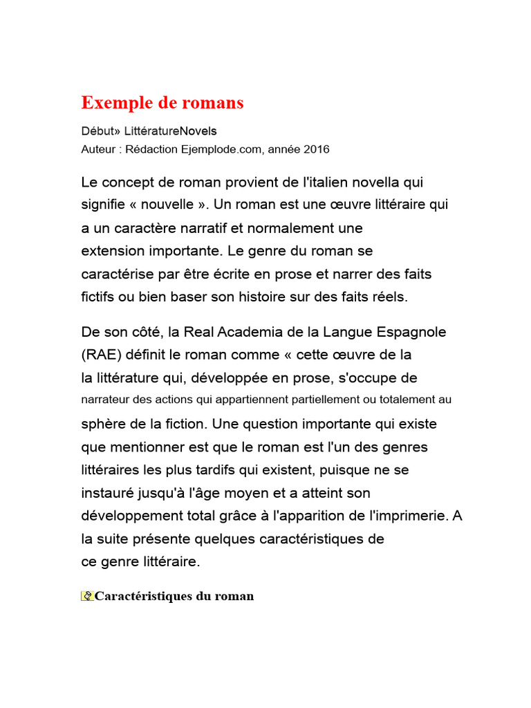 Types et exemples de romans | PDF | Romans | Nouvelles