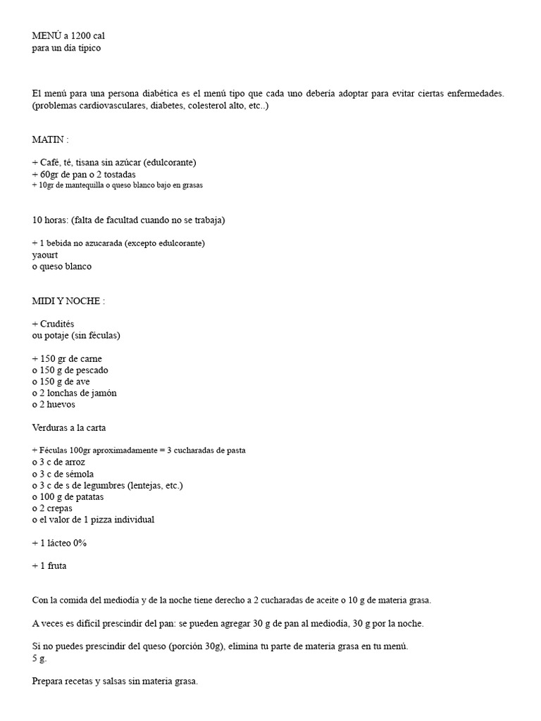 MENÚ de 1200 Cal | PDF | Panes | Alimentos