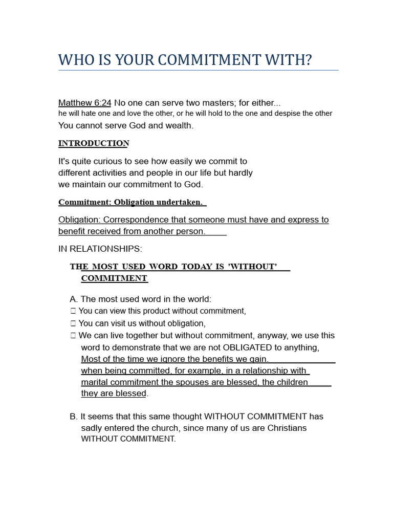 Understanding Commitment to God | PDF | Christian Belief And Doctrine ...