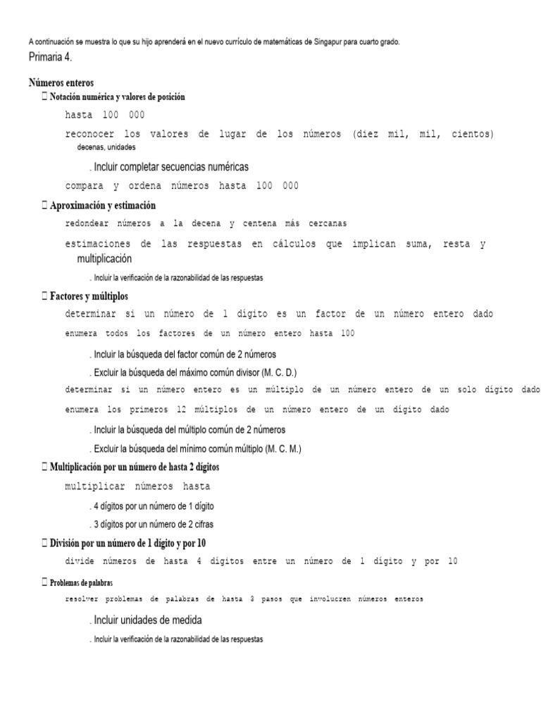 Currículo de Matemáticas de Singapur para Cuarto Grado | PDF | Decimal ...