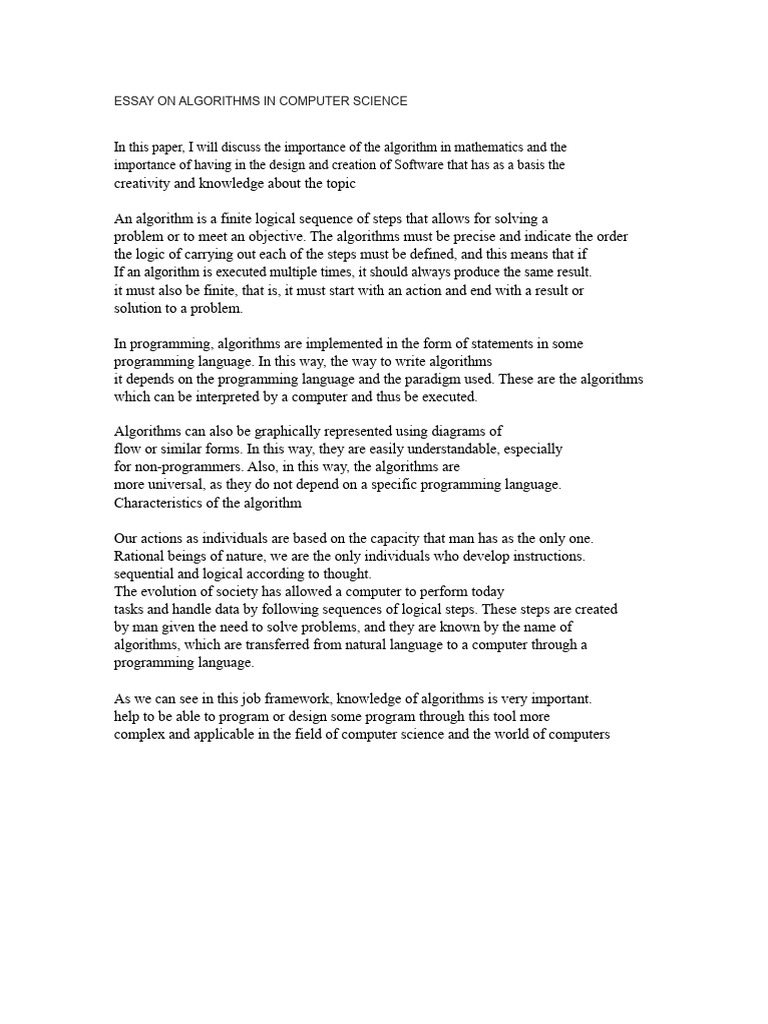 Essay On Algorithms in Computer Science | PDF