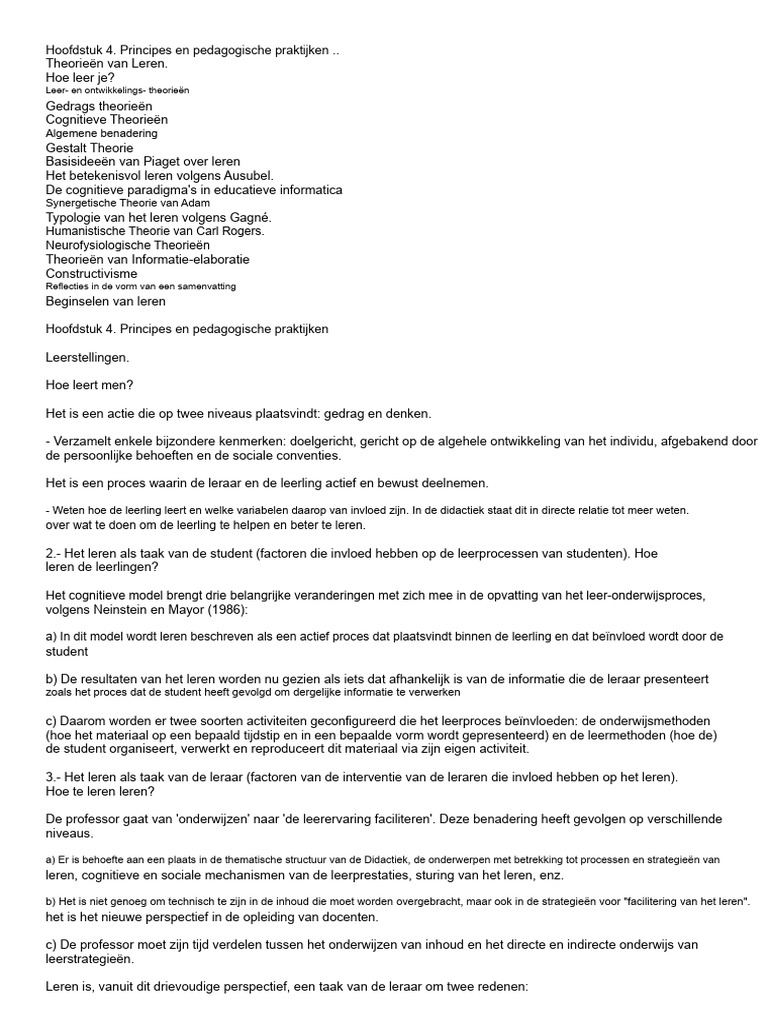 Hoofdstuk 4 Leertheorieën | PDF