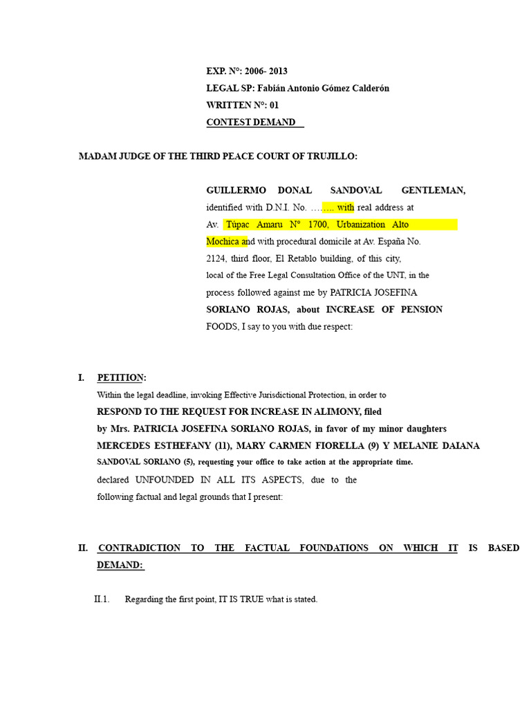 Response To Increase of Alimony | PDF | Lawsuit | Justice