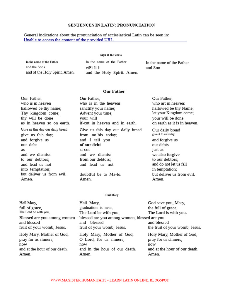 Latin Pronunciation Guide for Prayers | PDF | God The Father | Lord's ...