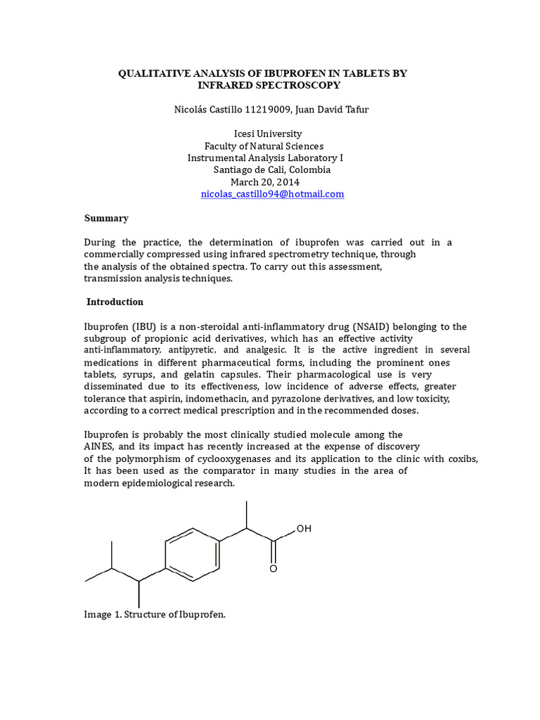 IR Spectra Analysis of Ibuprofen Tablets | PDF | Infrared Spectroscopy ...