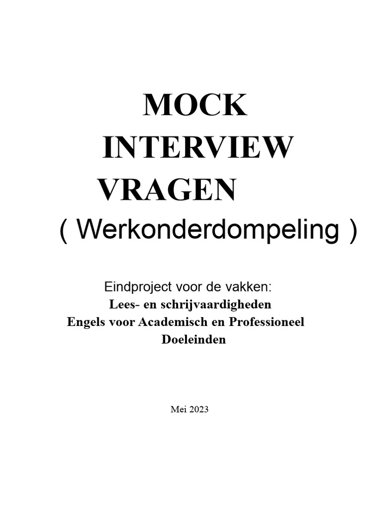 MOCK INTERVIEW VRAAGEN en RICHTLIJNEN | PDF