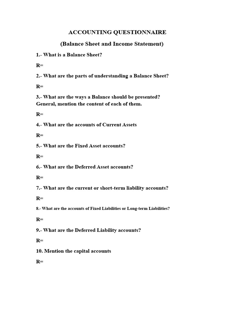 ACCOUNTING QUESTIONNAIRE (Balance Sheet and Income Statement) | PDF