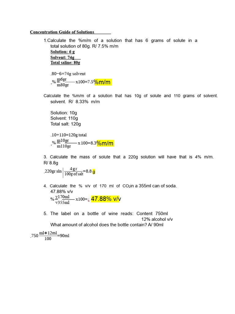 Concentration of Solutions. Guide. (1) | PDF | Concentration | Chemistry