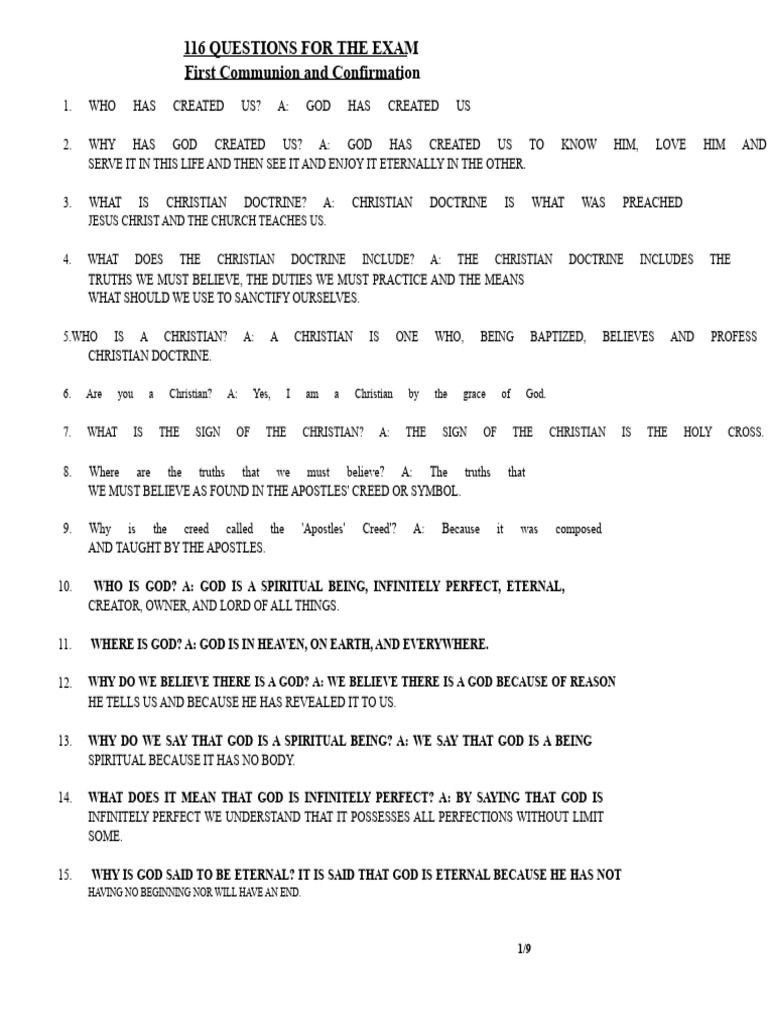 116 Questions For The Exam | PDF | Eucharist | Sacraments