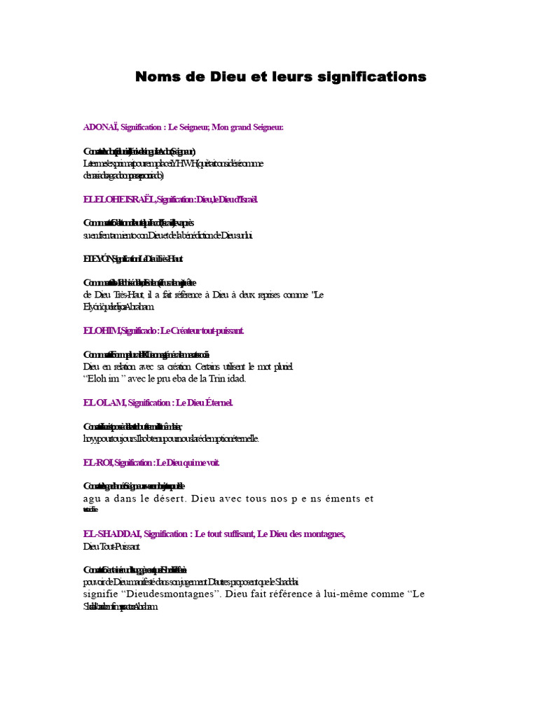Significations des Noms de Dieu | PDF | Dénomination de Dieu dans le ...