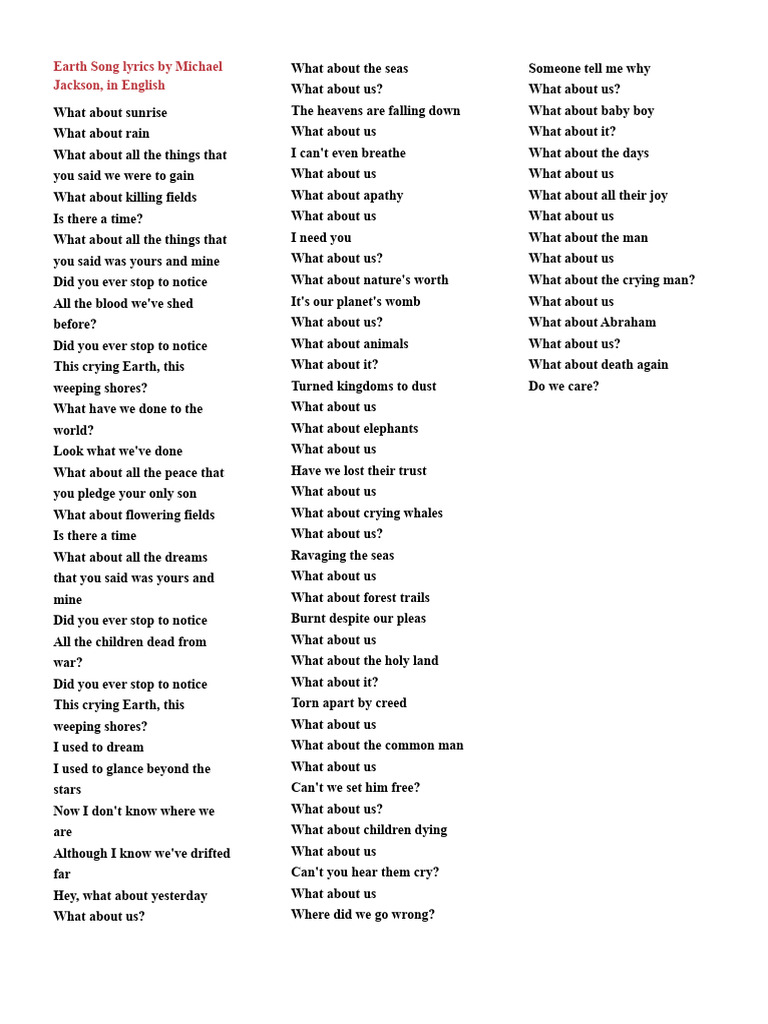 Earth Song by Michael Jackson in English and Spanish | PDF
