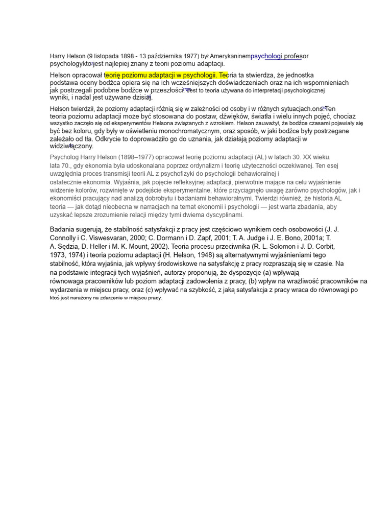 Teoria Motywacji Helsona | PDF