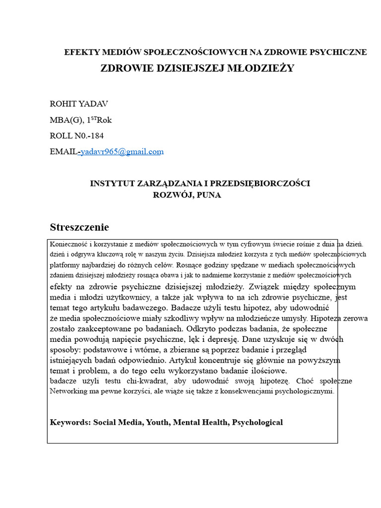 Wpływ Mediów Społecznościowych Na Zdrowie Psychiczne Dzisiejszej ...