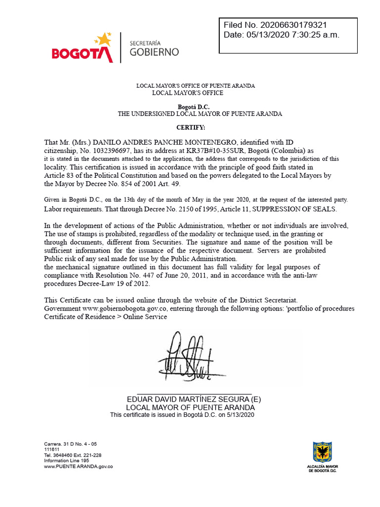 Citizen Residence Certification PDF | PDF | Government | Justice