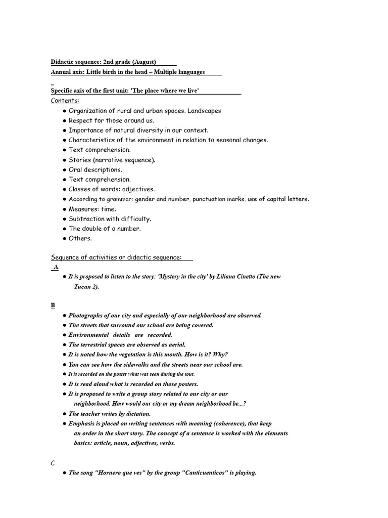 Didactic sequence_ 2nd grade (August) | PDF | Linguistics | Human Communication