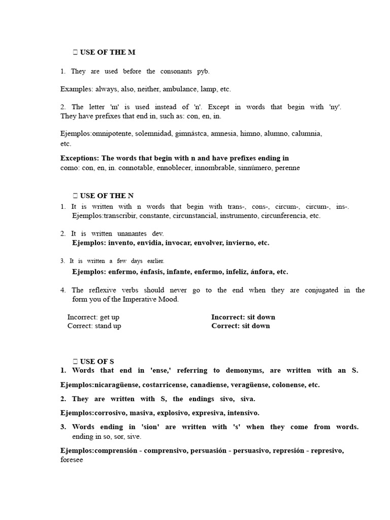 Orthographic Rules for M, N, S | PDF