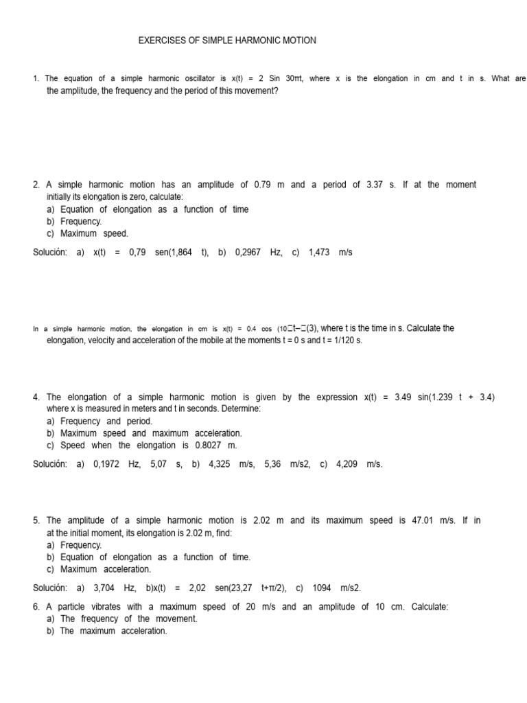 Exercises of Simple Harmonic Motion | PDF | Frequency | Oscillation