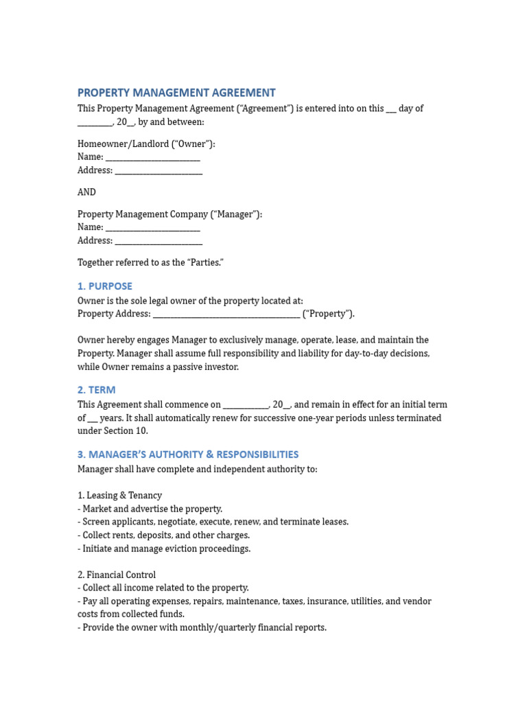 Property Management Agreement Template | PDF | Indemnity | Lease