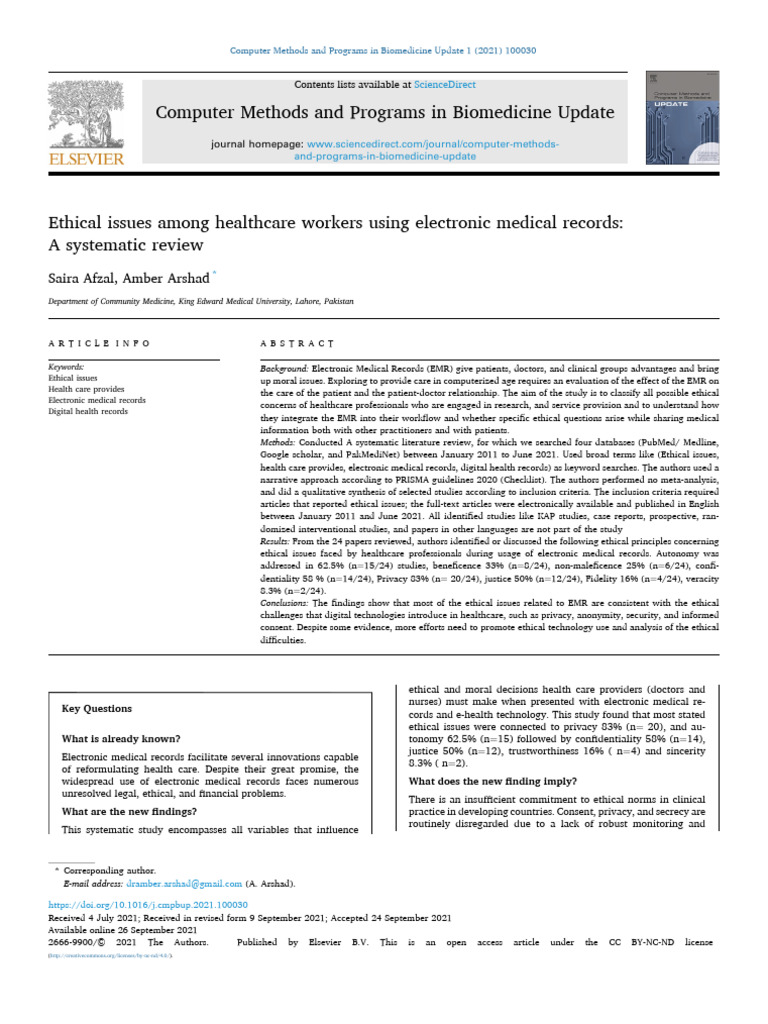 Article health | PDF | Systematic Review | Electronic Health Record