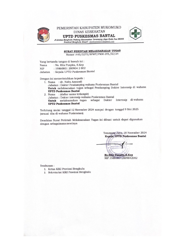 Spmt Puskesmas Bantal 12 November 2024 - 9 Mei 2025 | PDF