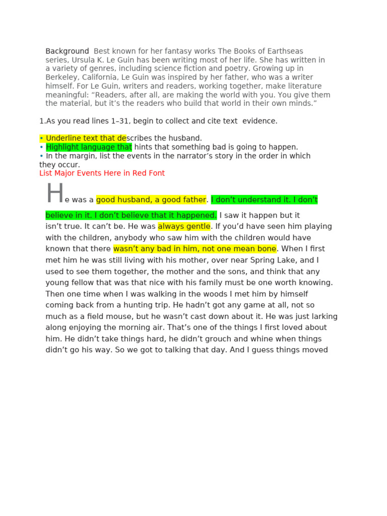 Wifes Story Close Reader MS Word | PDF