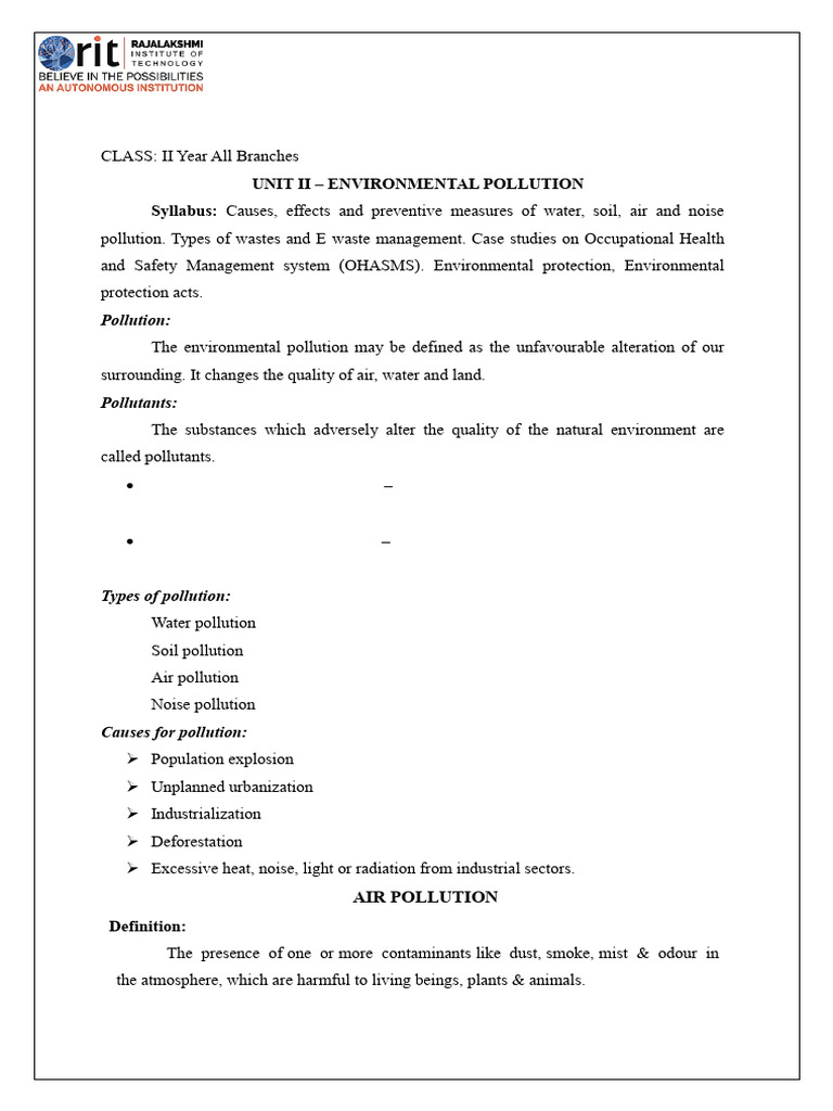 Unit-2 Environmental Pollution | PDF | Electronic Waste | Waste
