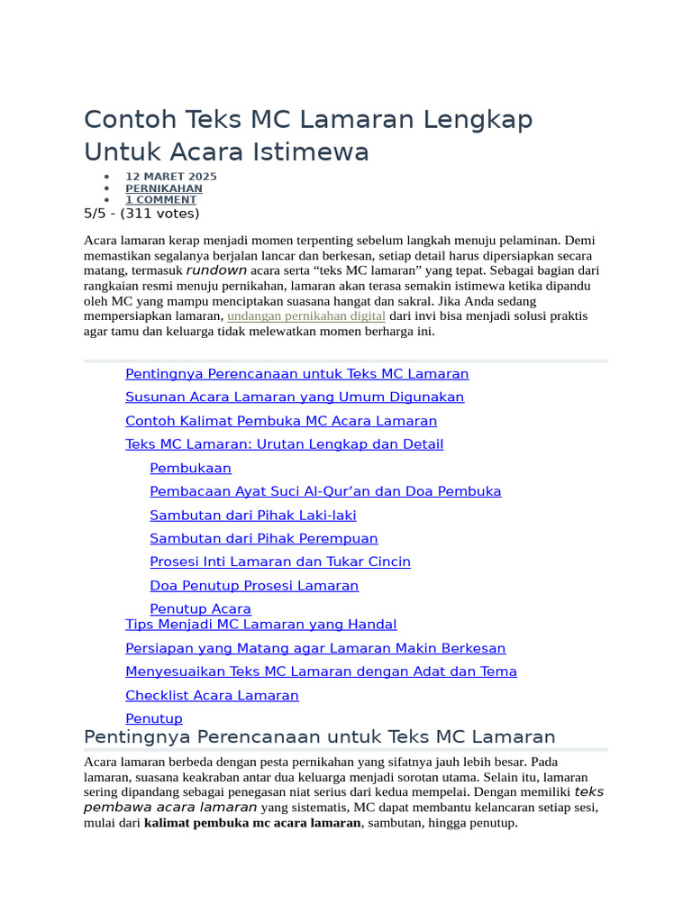 Teks MC Lamaran Lengkap dan Terstruktur | PDF